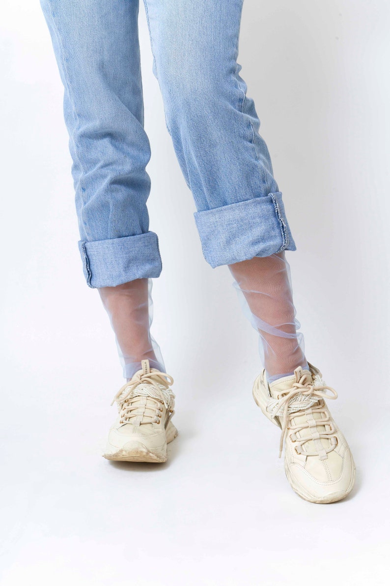 Light Blue Transparent Socks, Sheer Tulle Socks, Knee High Socks, Blue ...