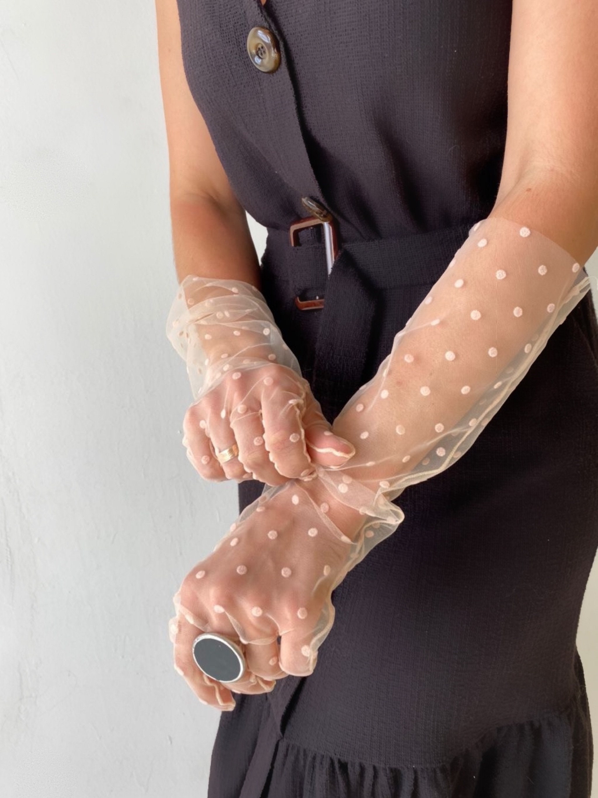 Long Mesh Gloves, Wedding Gloves, Polka Dot Gloves, Lace Gloves, Blue ...