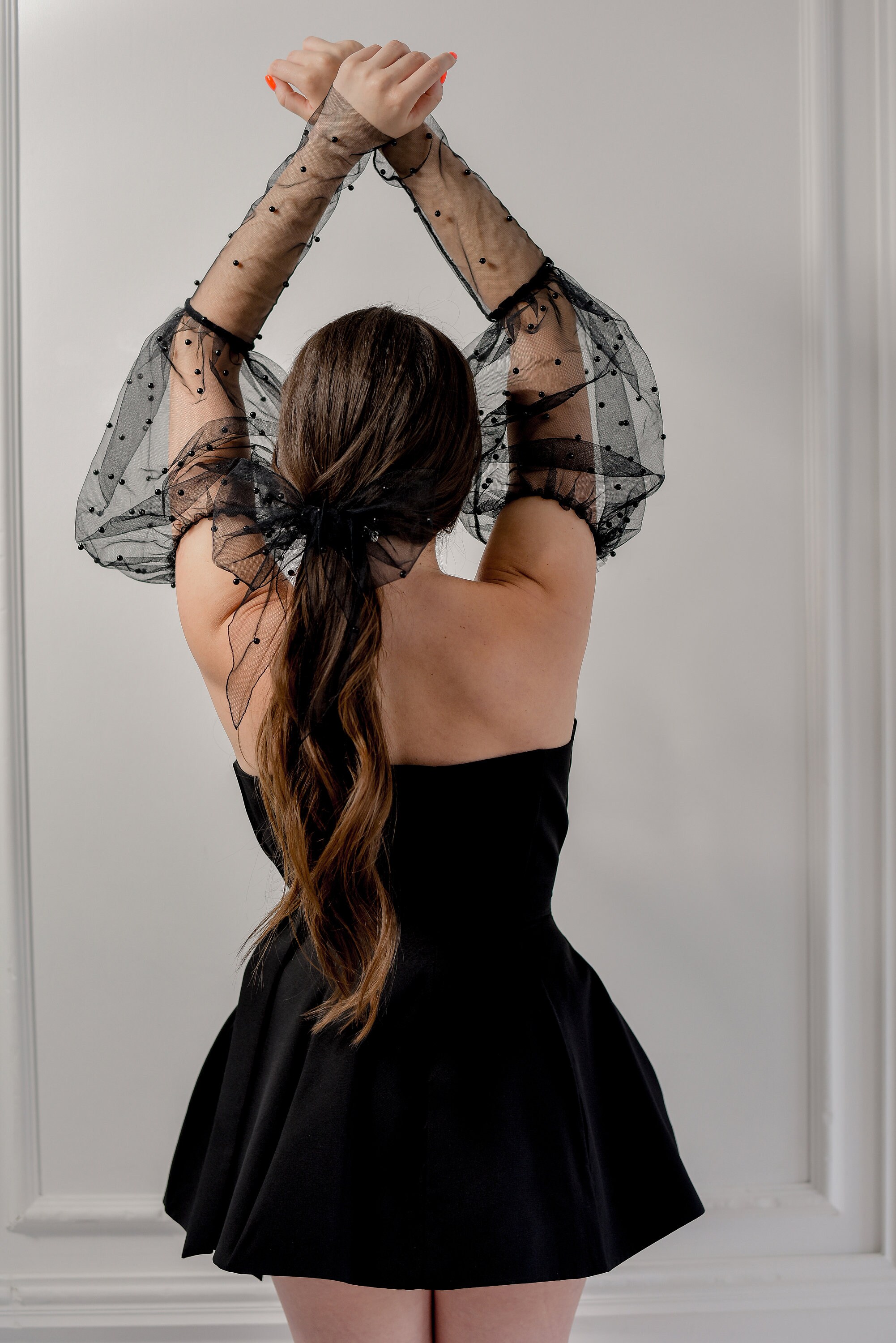 Black Pearl Bridal Shower Bow Black Sheer Tulle Bow Hair - Etsy