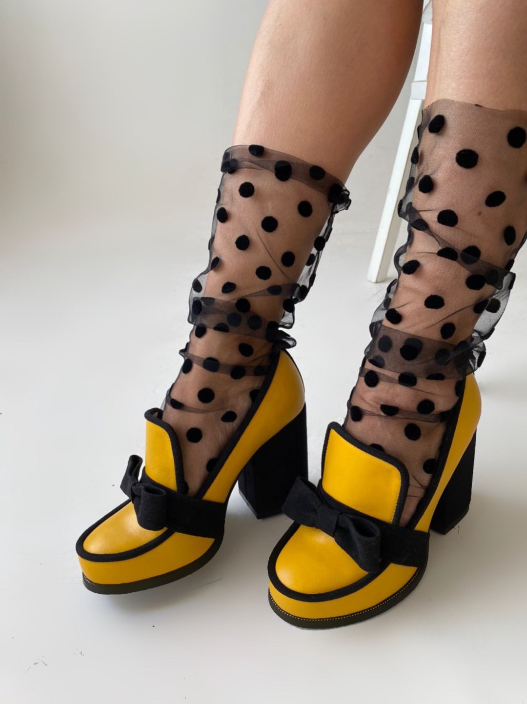 Black Polka Dot Tulle Socks, Sheer Black Socks for Women, Transparent ...