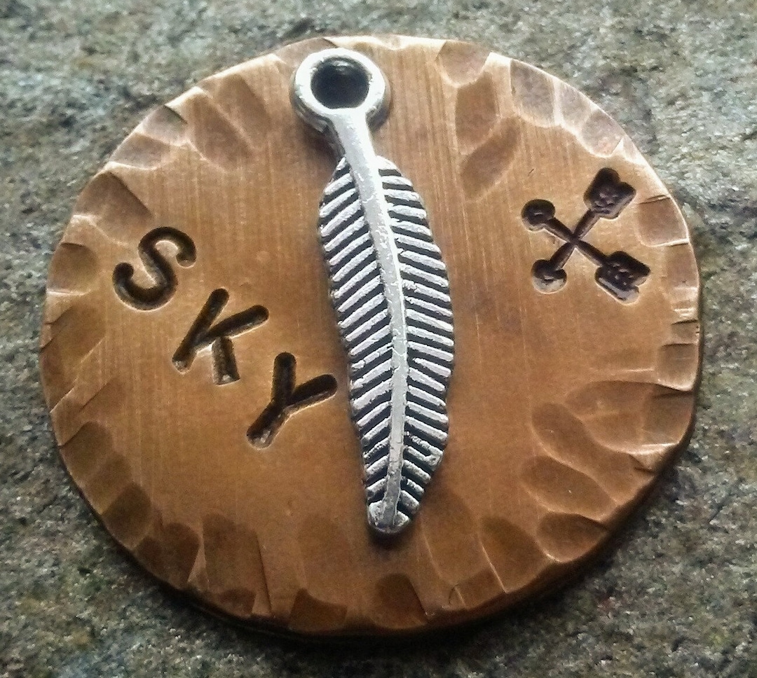 Feather Dog Tag: Personalized Antique Copper Pet ID - Etsy