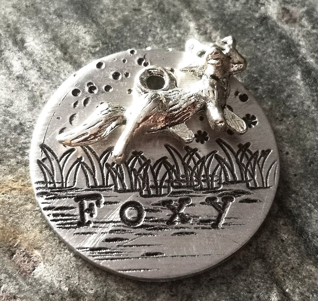 Fox Pet ID Tag: Personalized Brushed Aluminum Dog Cat Collar Tag - Etsy
