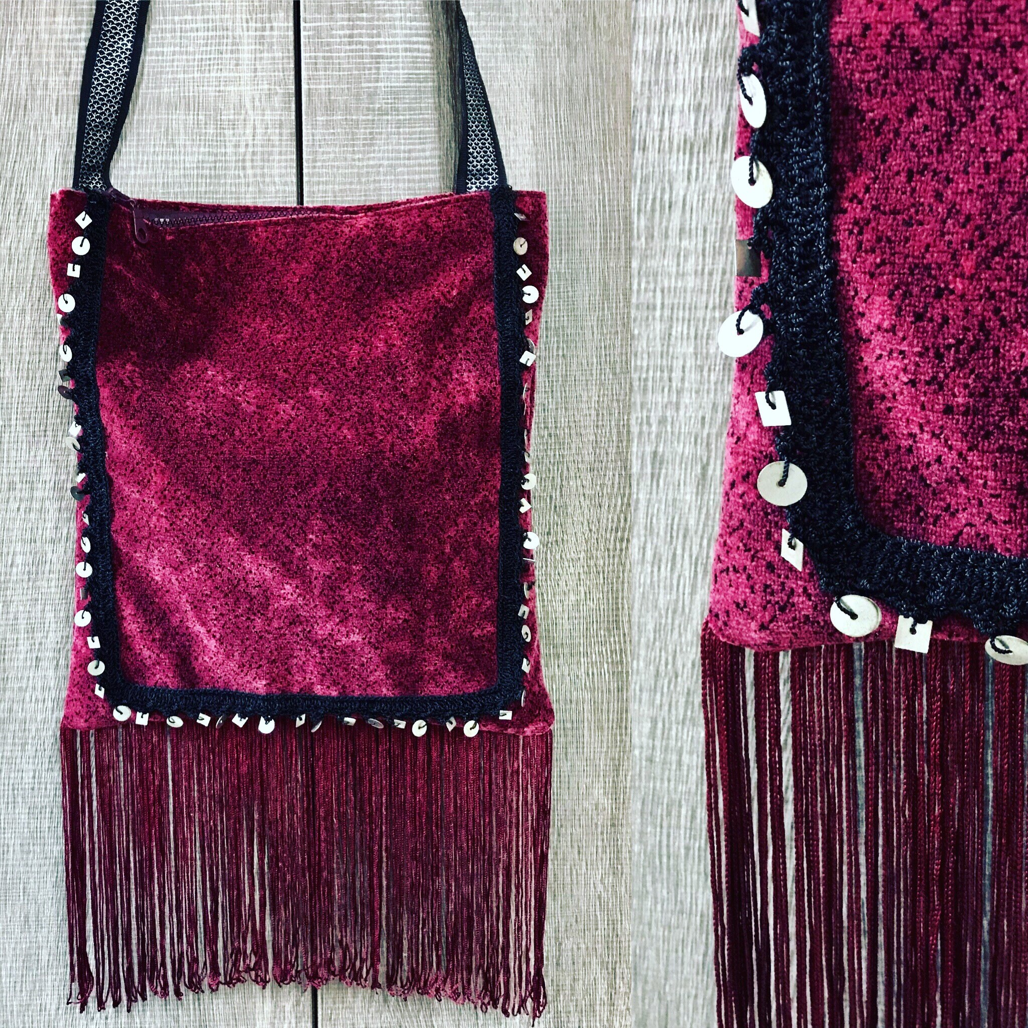 Burgundy Velvet Shoulder Strap With Pendants and Fringes - Etsy UK