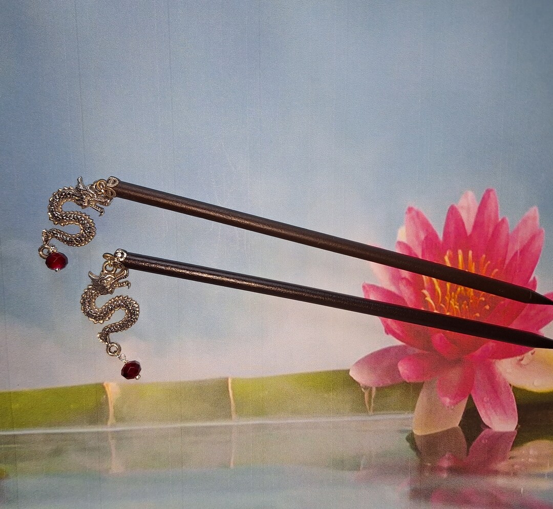 Silver Dragon With Red Fire Ball Beads Hair Pins Sticks Chopstick ...