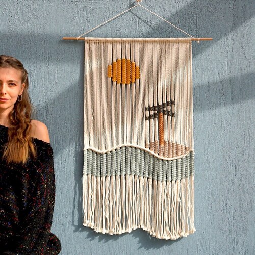 Beachy Macrame Wall Hanging Tropical Landscape Woven Wall - Etsy