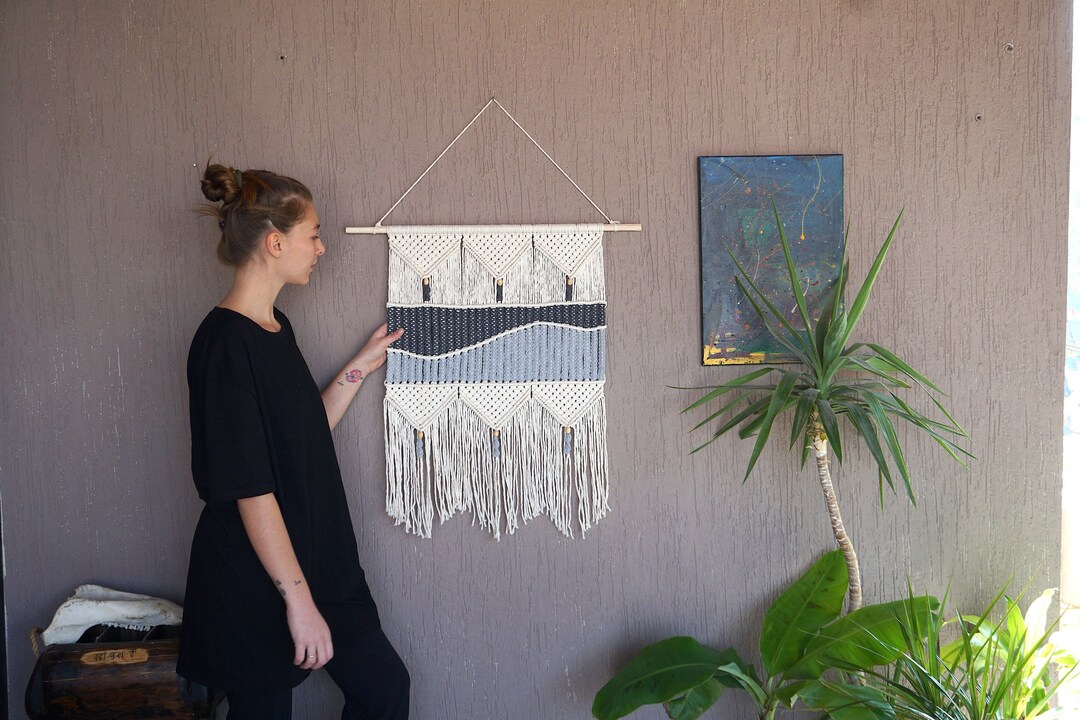 Ocean Macrame Wall Hanging, Modern Wave Fiber Art, Hand Woven Tapestry ...