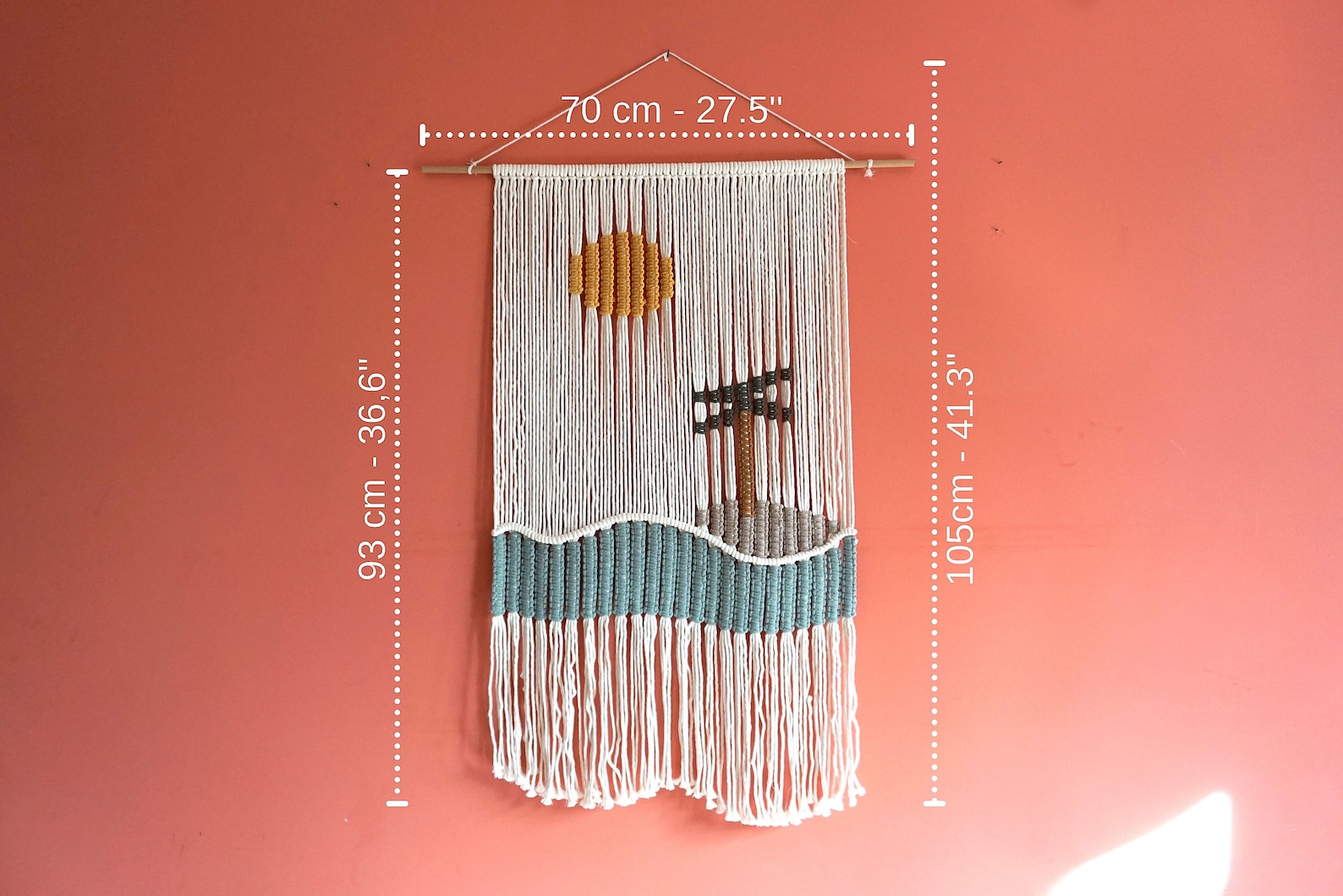 Beachy Macrame Wall Hanging, Tropical Landscape Hand Woven Tapestry ...