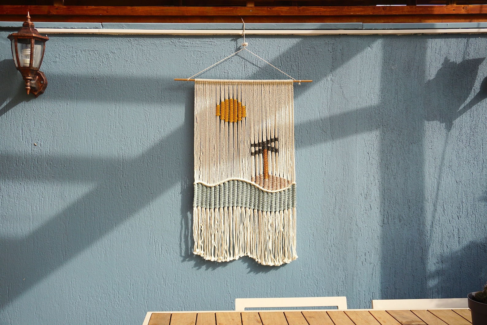 Beachy Macrame Wall Hanging, Tropical Landscape Hand Woven Tapestry ...