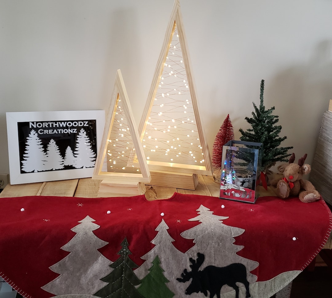 Two Wooden Christmas Tree Combo Set, Pine Wood Tree, Christmas Decor ...