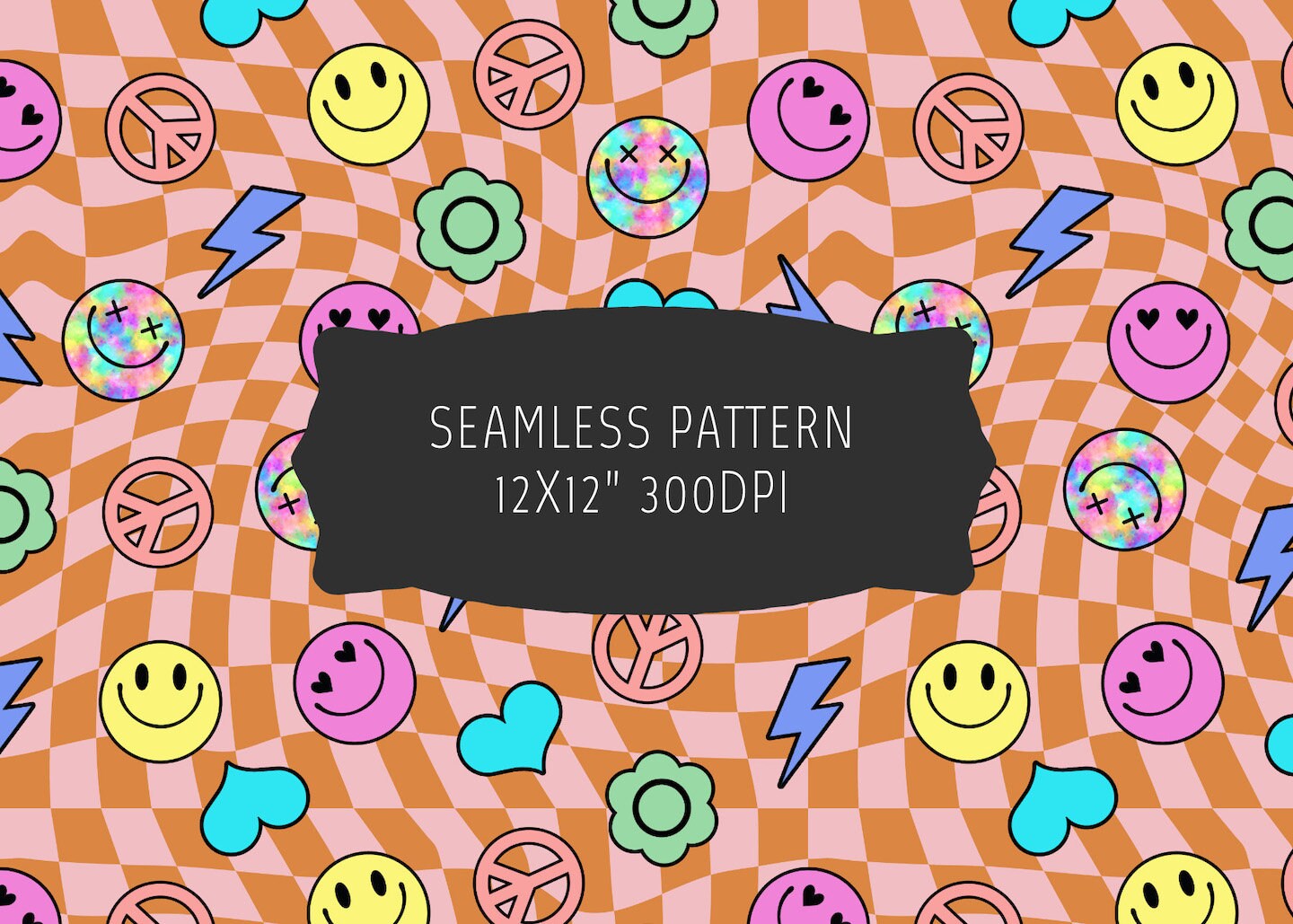 Smiley Checkerboard Y2K 90s Groovy Seamless Pattern Textures - Etsy