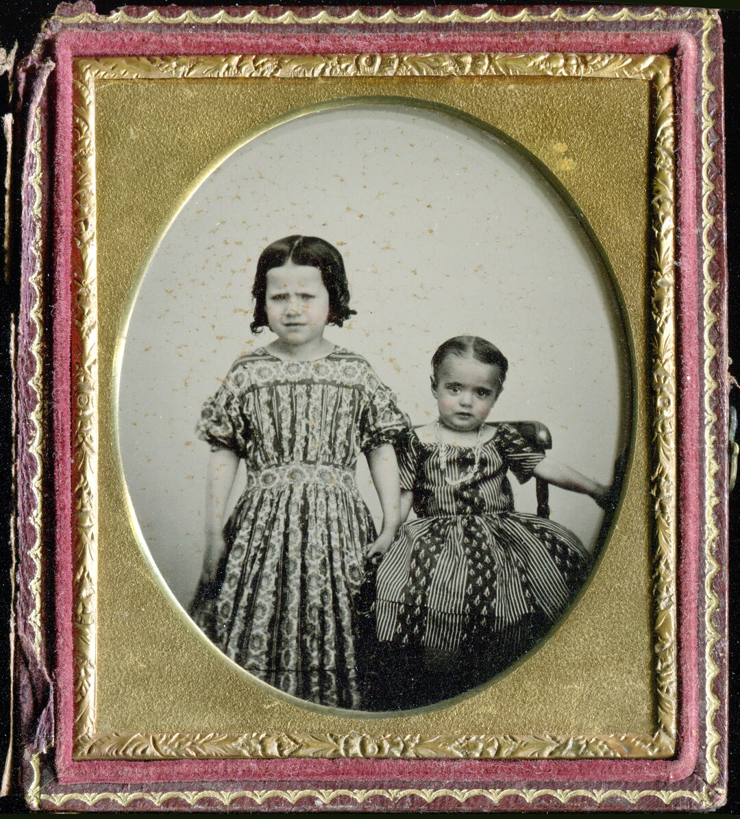 Sixth Plate Ruby Ambrotype Of Sisters Holding Hands Etsy