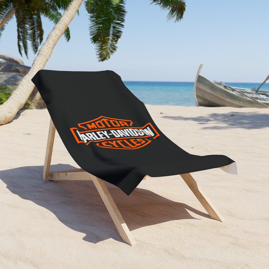 Harley Davidson Shield Beach Towel Black Orange Motorcycle Logo, Biker ...