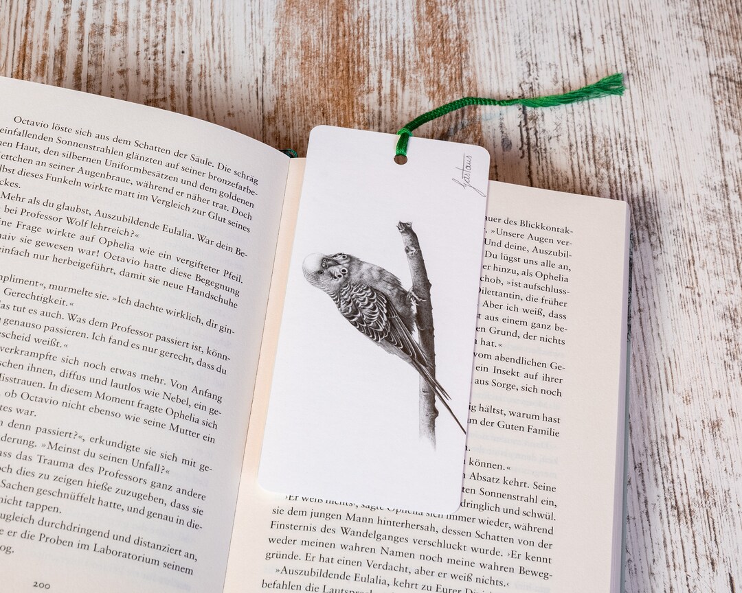 Budgie Bookmark With Macramé Band Bird Dawing Bookmark Parrot Animal ...