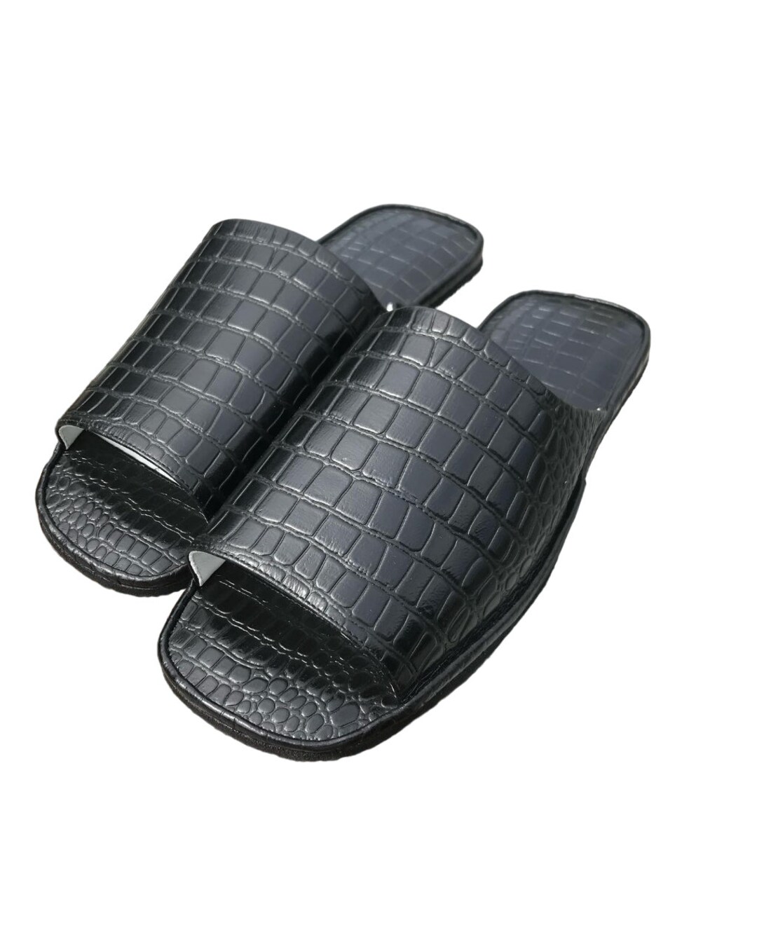 Men's Leather Slippers: Black Crocodile Embossed Open-toe Slides - Etsy