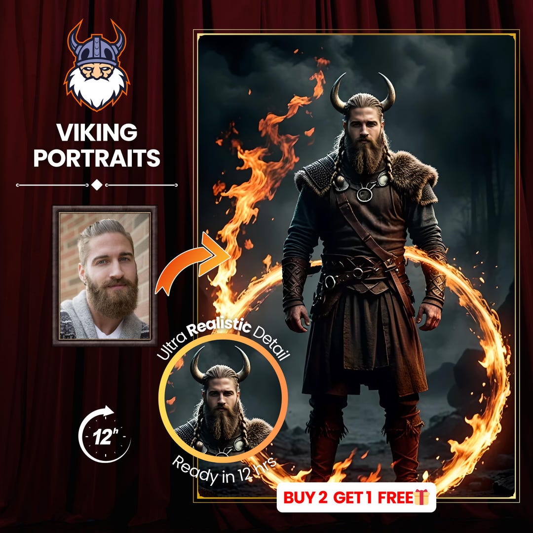 Custom Viking Portrait From Photo - Personalized Scandinavian Warrior ...