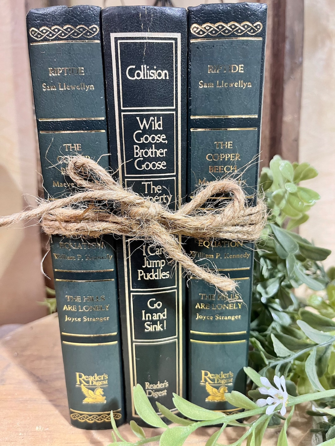 Vintage Book Bundle, Wrapped Book Decor, Stacked Books, Staging Book ...