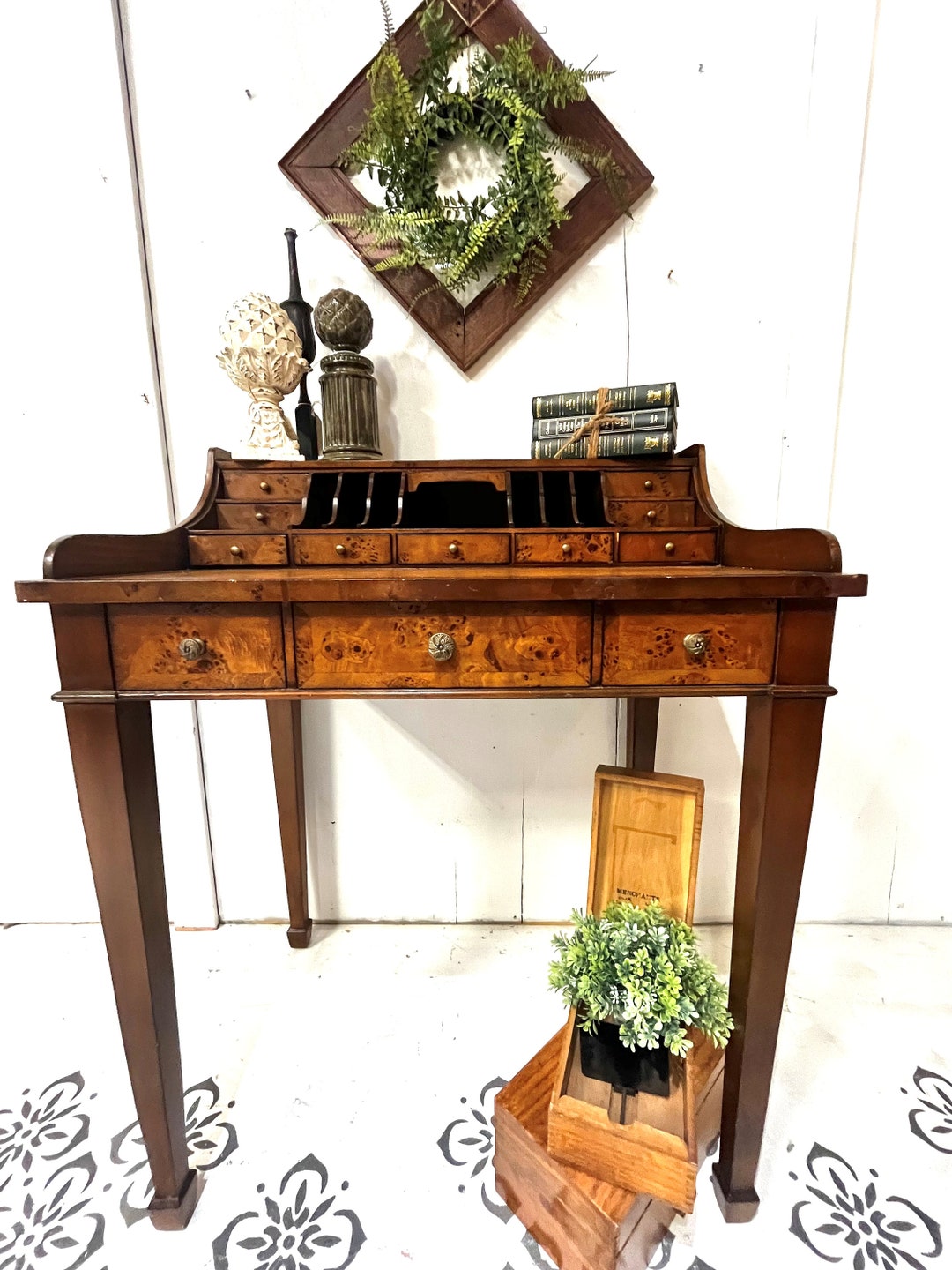 Ethan Allen Burl Wood Ladies Writing Desk - Etsy