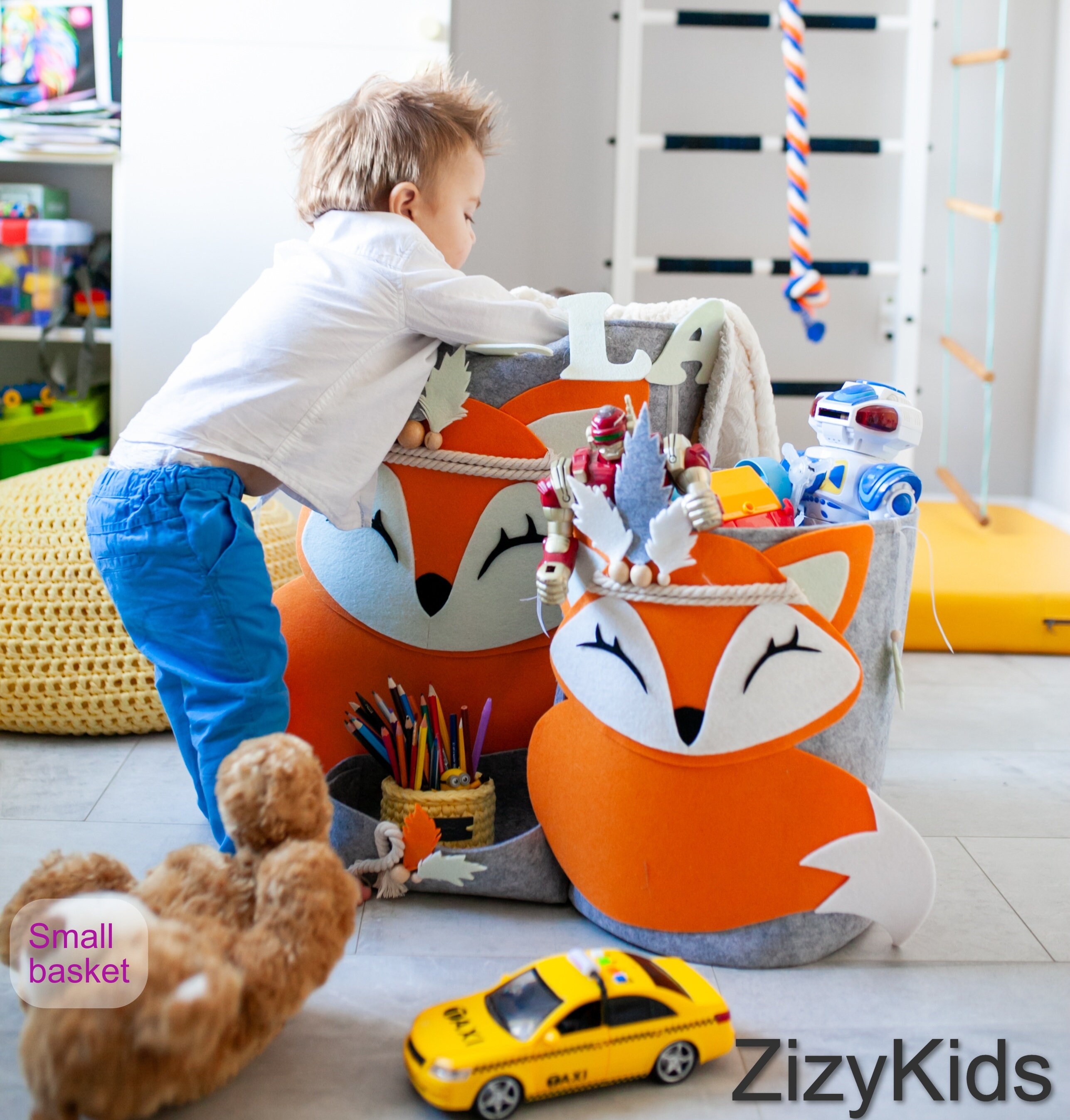 Toy Storage Fox Felt Basket Storage Rooms Togo Kids Decor for - Etsy