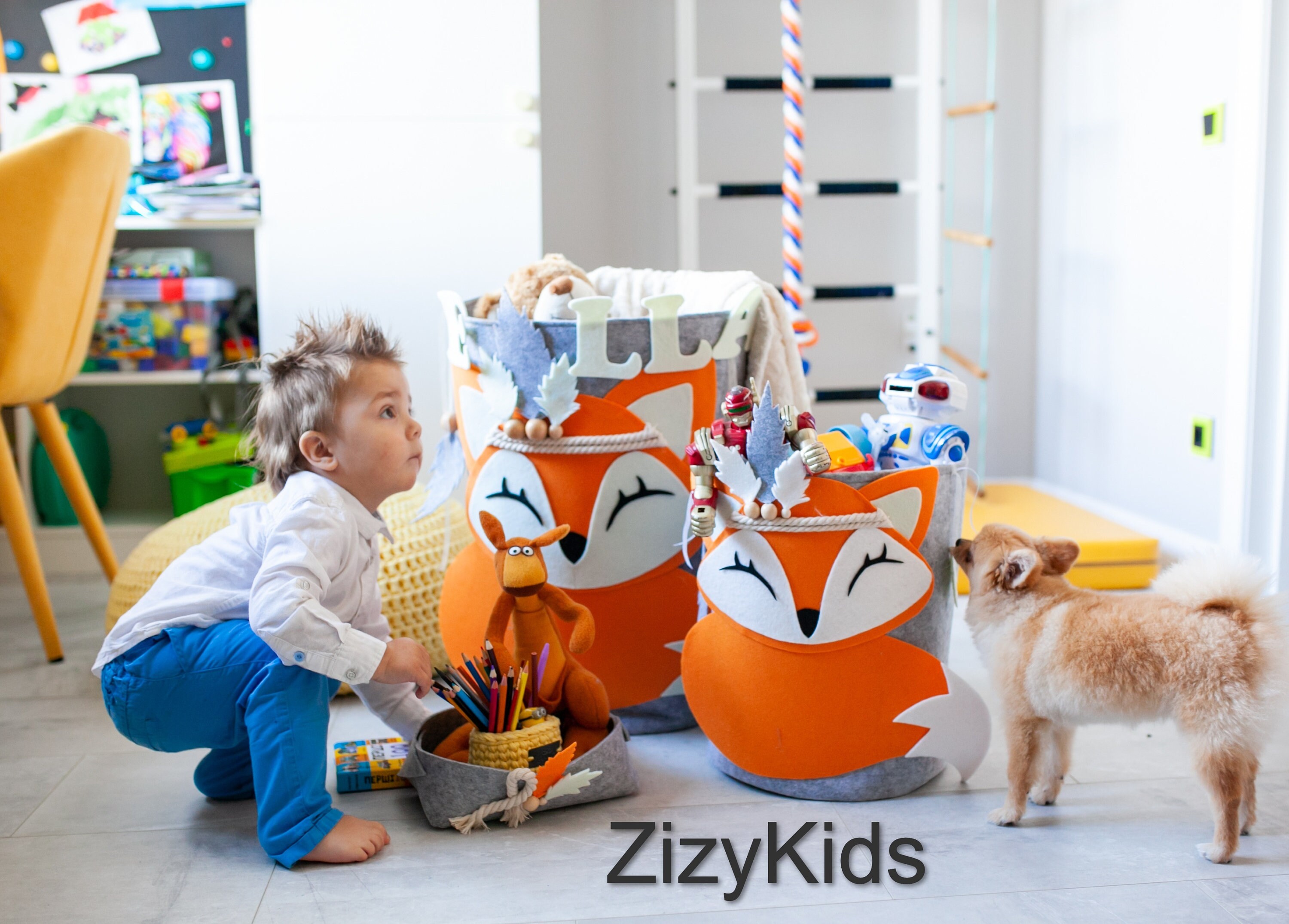 Toy Storage Fox Felt Basket Storage Rooms Togo Kids Decor for - Etsy