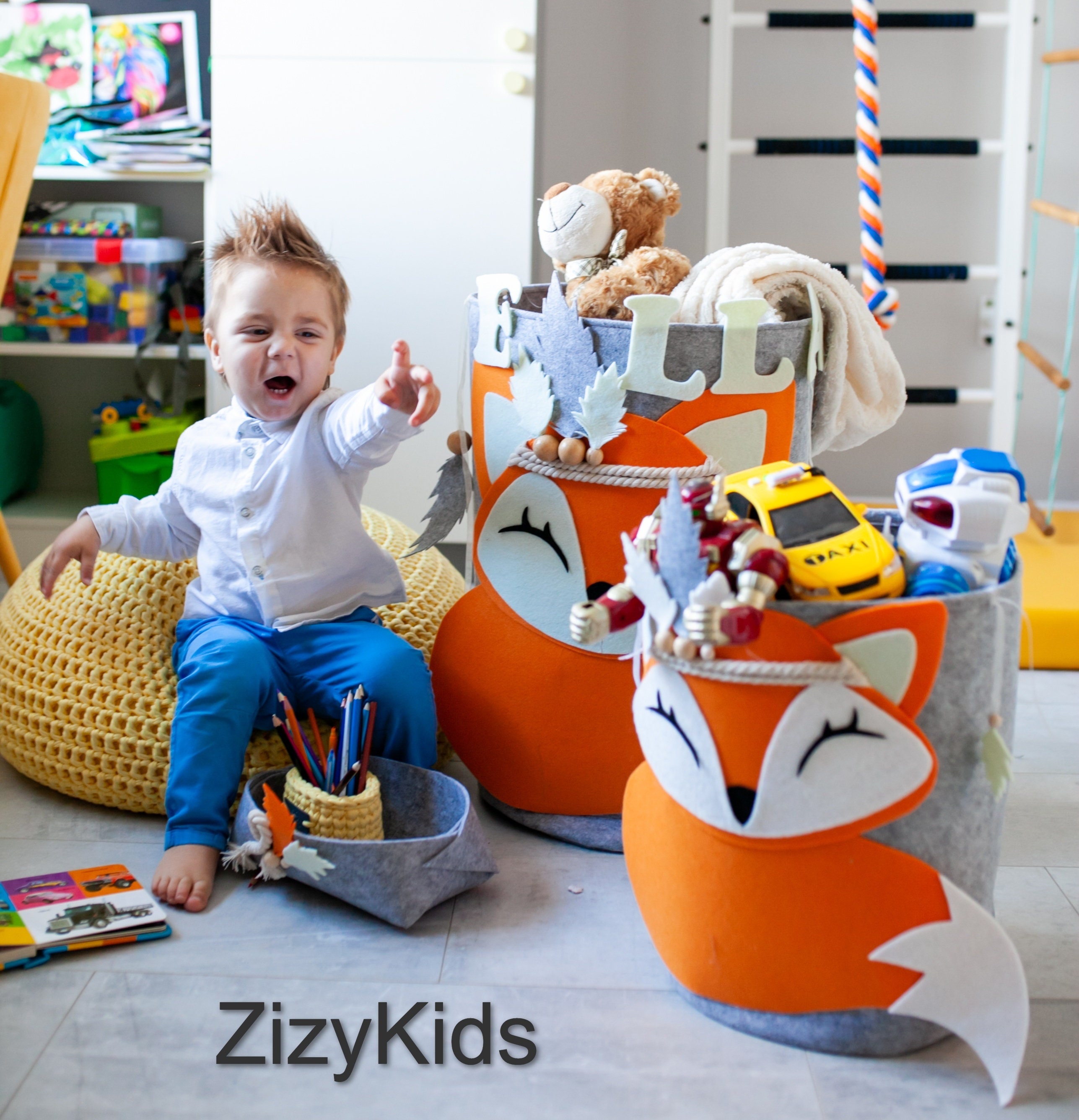 Toy Storage Fox Felt Basket Storage Rooms Togo Kids Decor for - Etsy