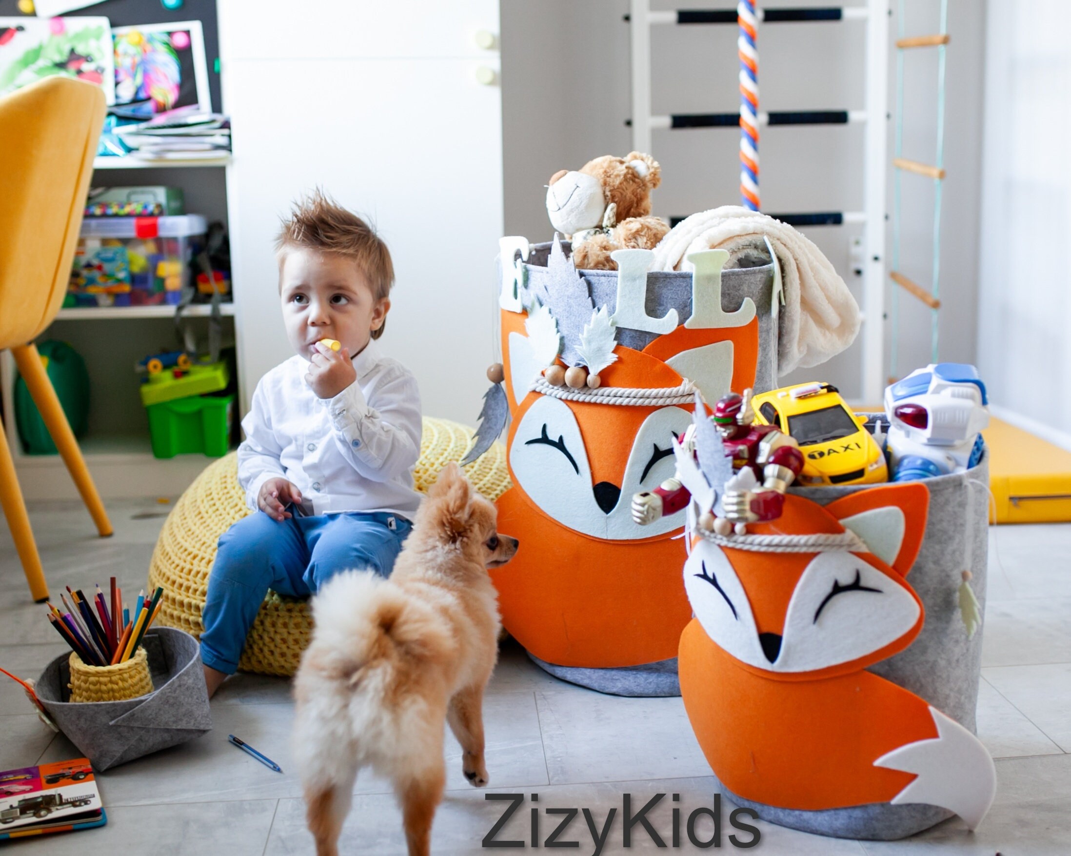 Toy Storage Fox Felt Basket Storage Rooms Togo Kids Decor for - Etsy