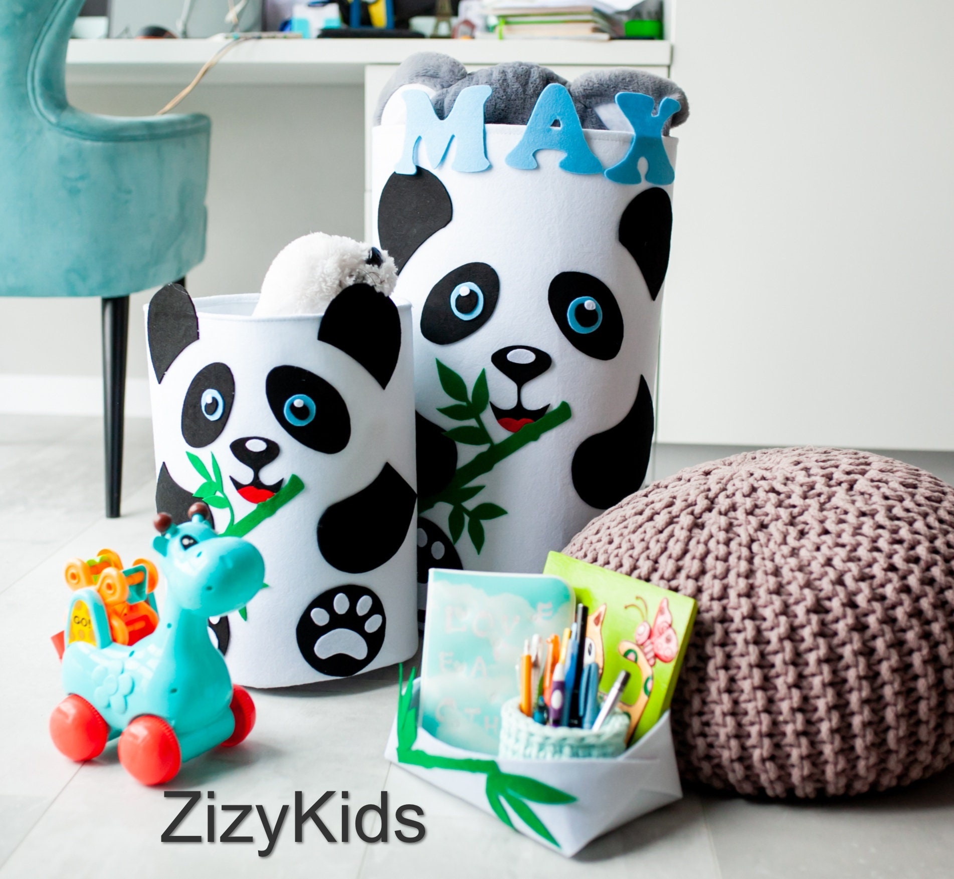 Toys Baskets Panda Decor for Playrooms Felted Baskets Toys Storage Toys ...