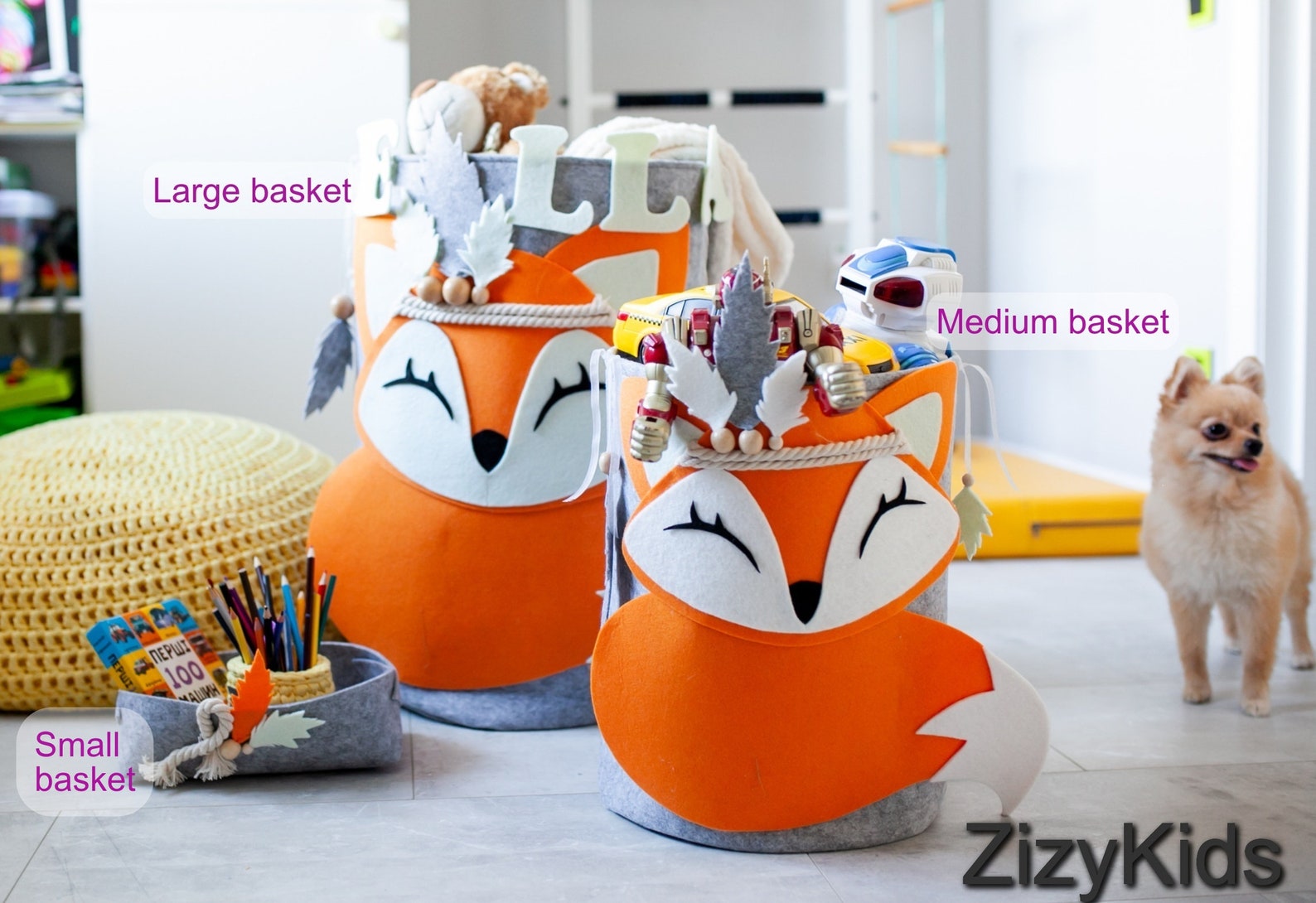 Toy Storage Fox Felt Basket Storage Rooms Togo Kids Decor for - Etsy