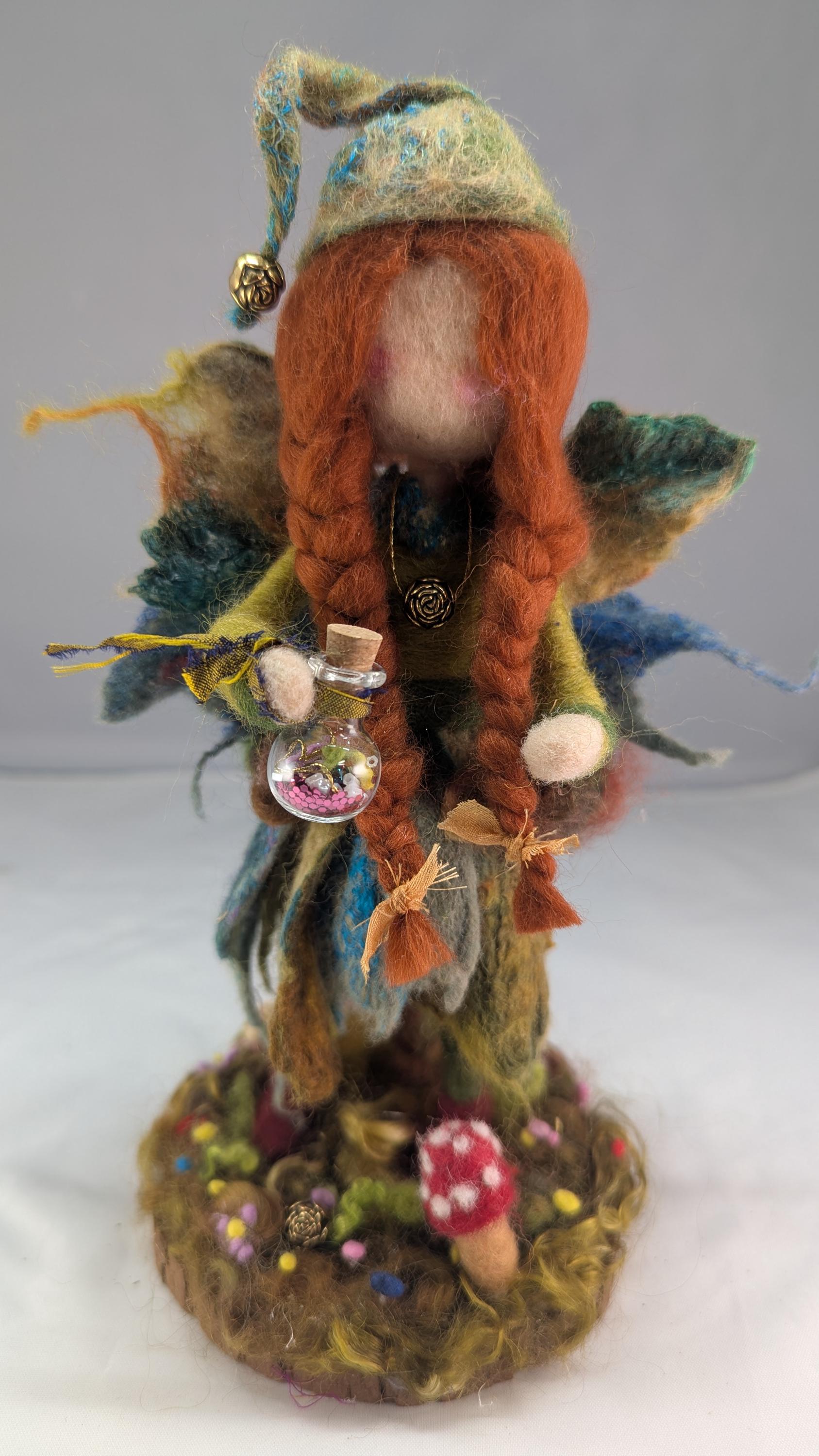Whimsical Needle Felted Fairy | Red Hair & Long Hat | Handmade Decor ...
