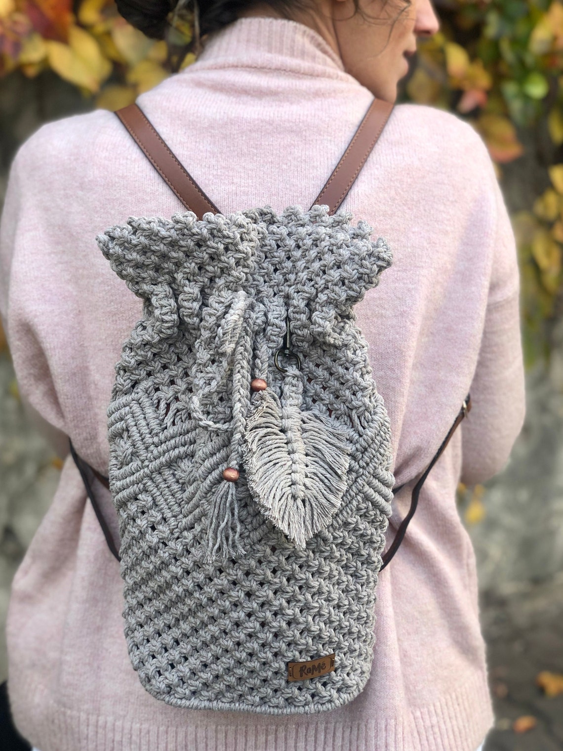 Yellow Macrame Backpack for Girls, Drawstring Backpack, Yellow Backpack, Vintage Backpack Bag ...