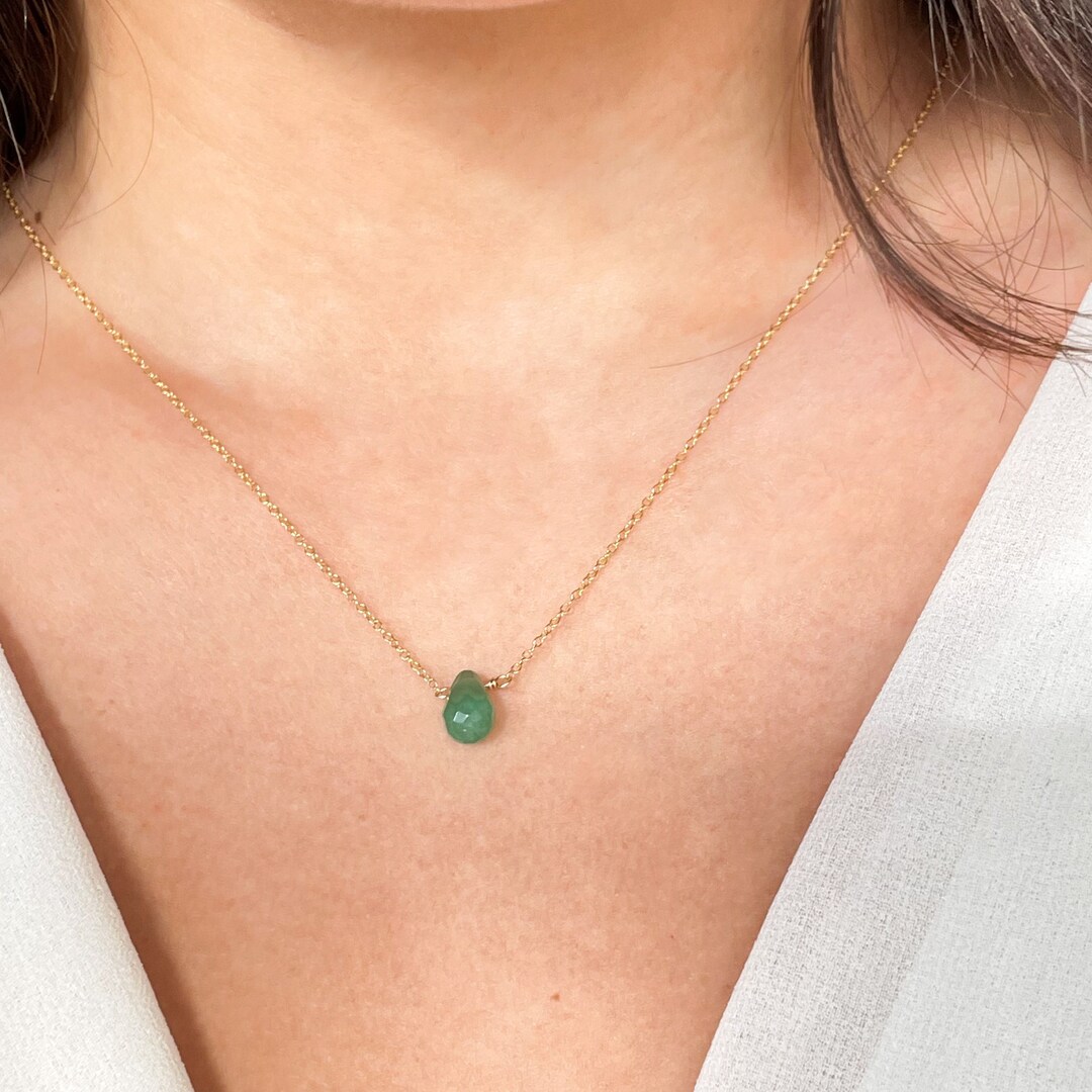 Aventurine Teardrop Necklace Small Dainty Aventurine Pendant Simple ...