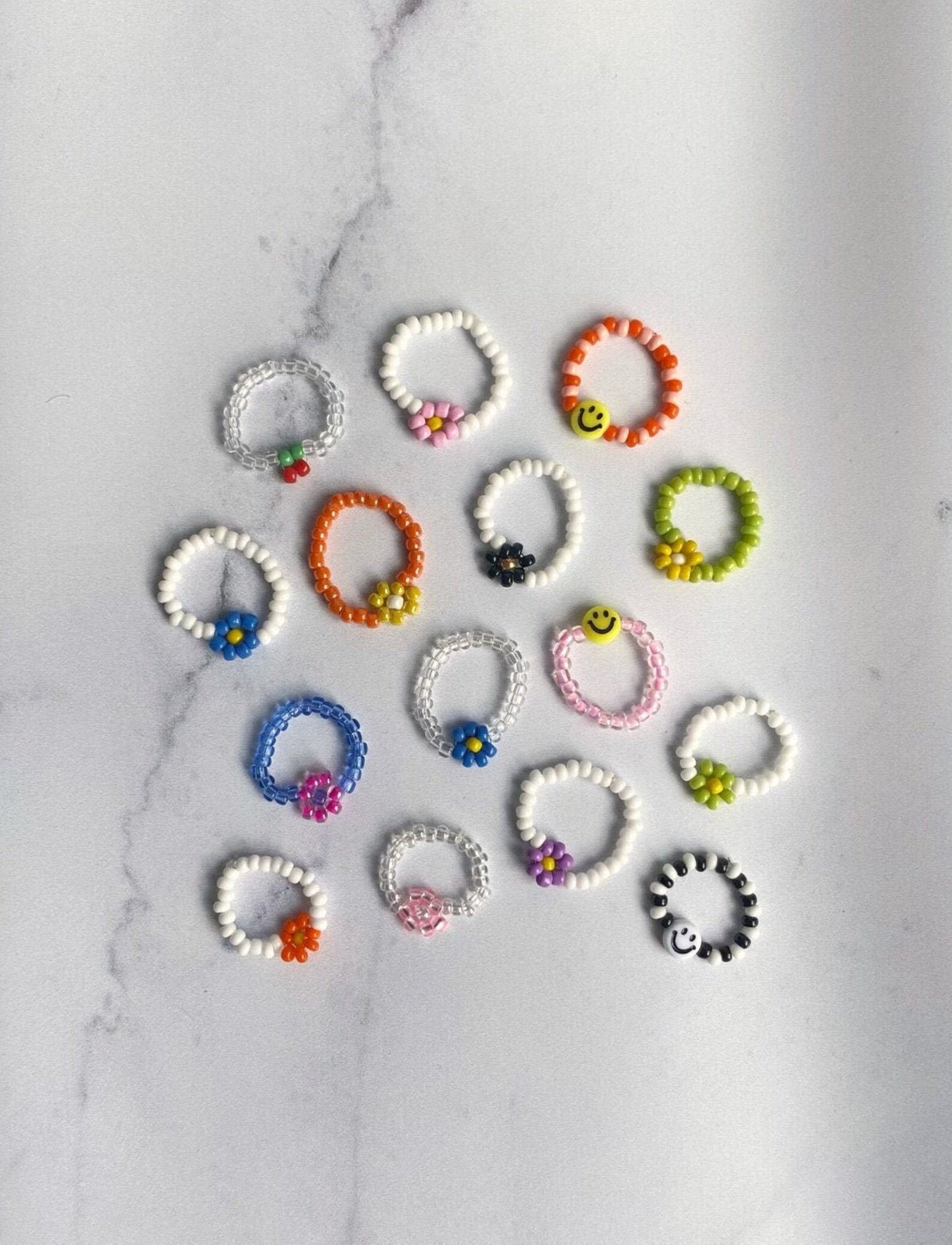 Beaded Flower Ring Flower Seed Bead Ring Elastic Flower | Etsy