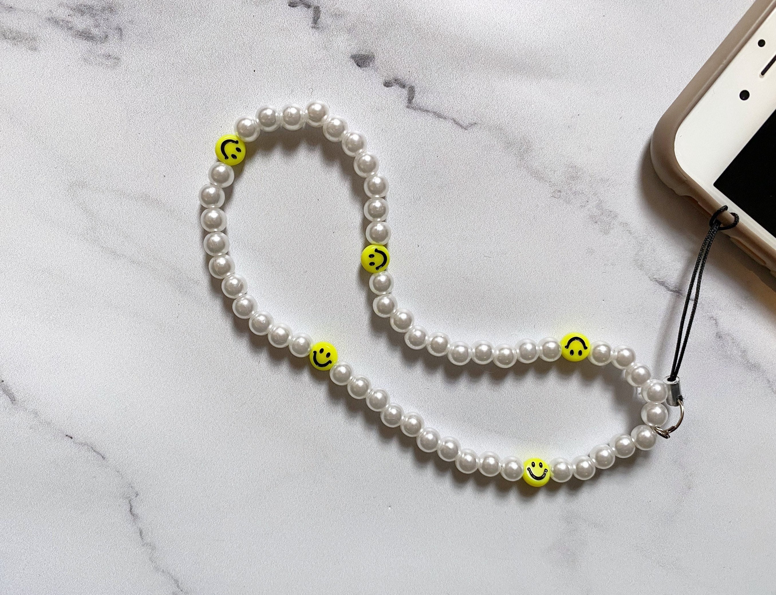 Happy Face Pearl Beads Phone Charm Beaded Y2K Cell Phone - Etsy