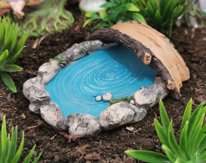 Rock Top Fairy Garden Pond With Waterfall, Miniature Pond, Fairy Garden ...