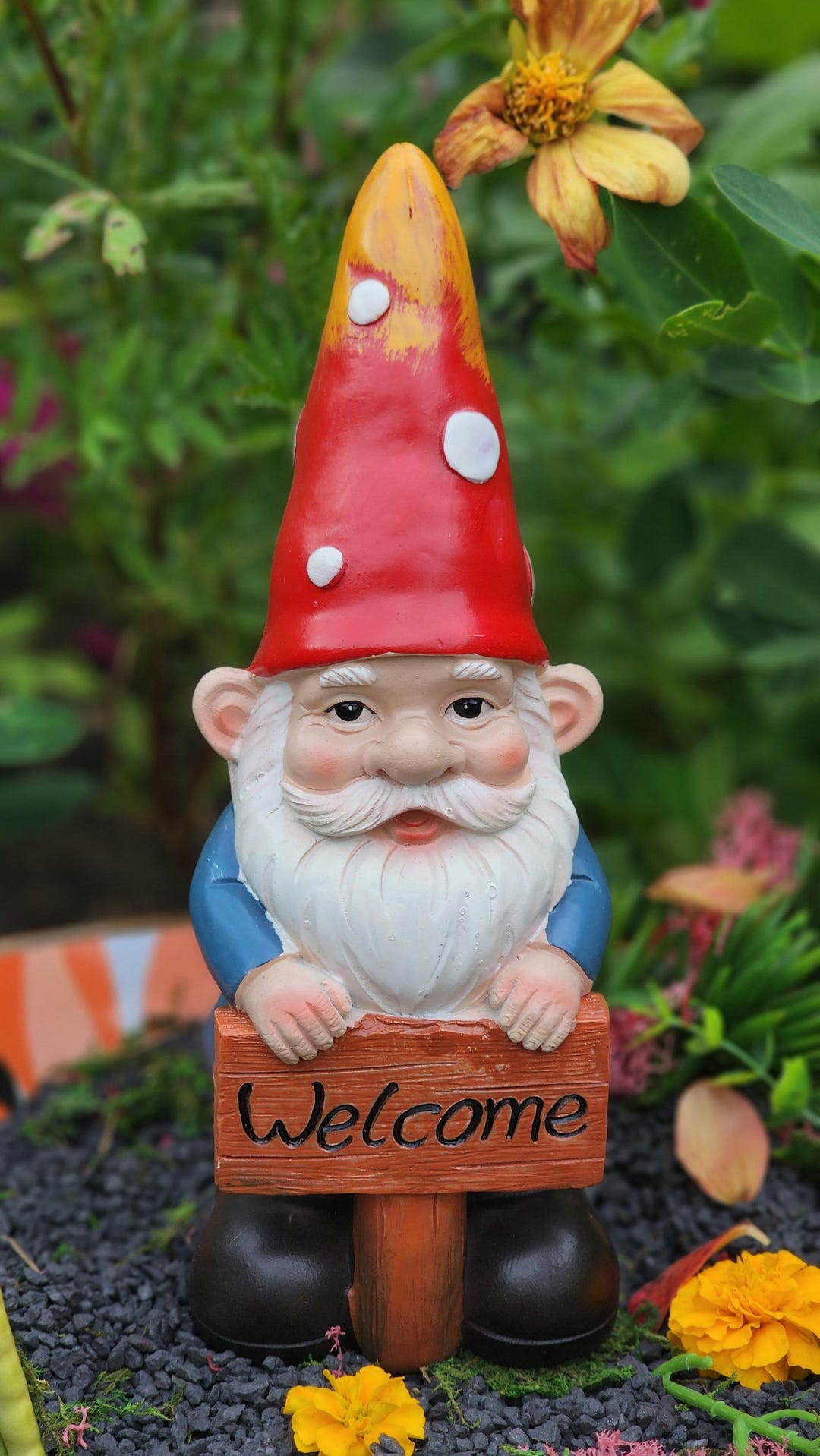 23cm Garden Gnome With Welcome Sign Fairy Garden Decor Enchanted Garden ...