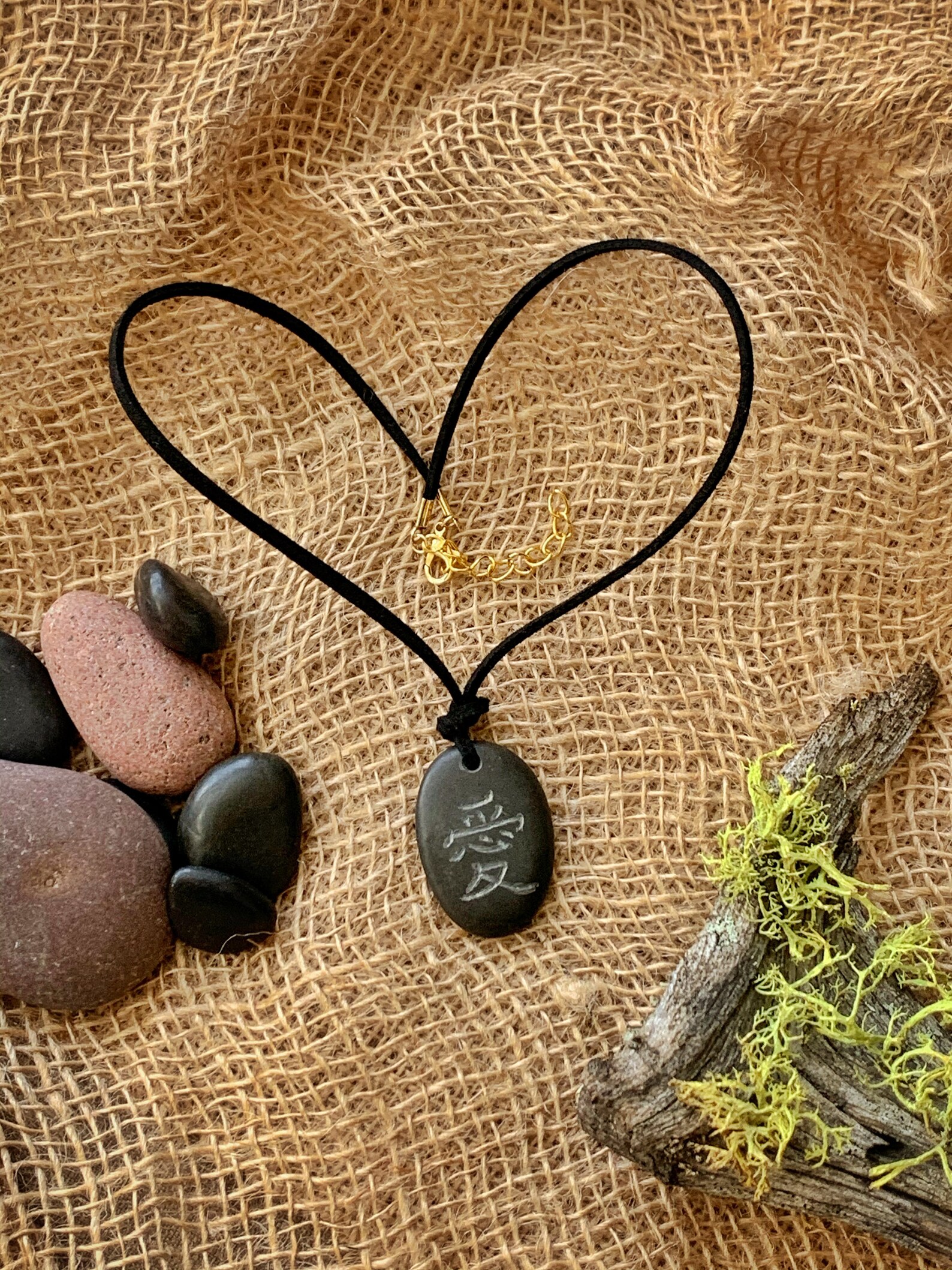 Hand Carved Stone Pendant Love Carved Chinese Symbol Pendant - Etsy