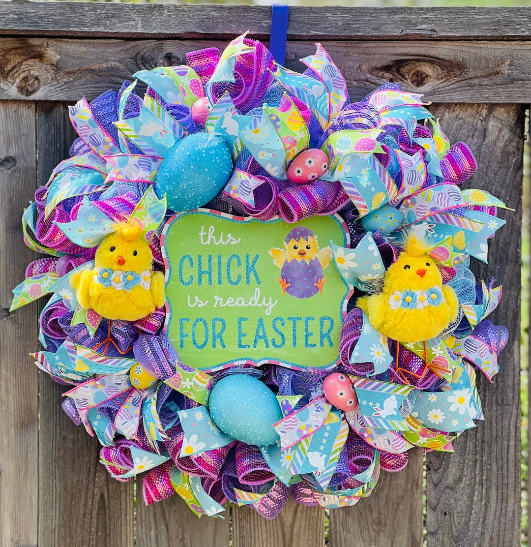 Easter Chick Wreath: Spring Door Decor With Eggs, Easter Wreath, Easter ...