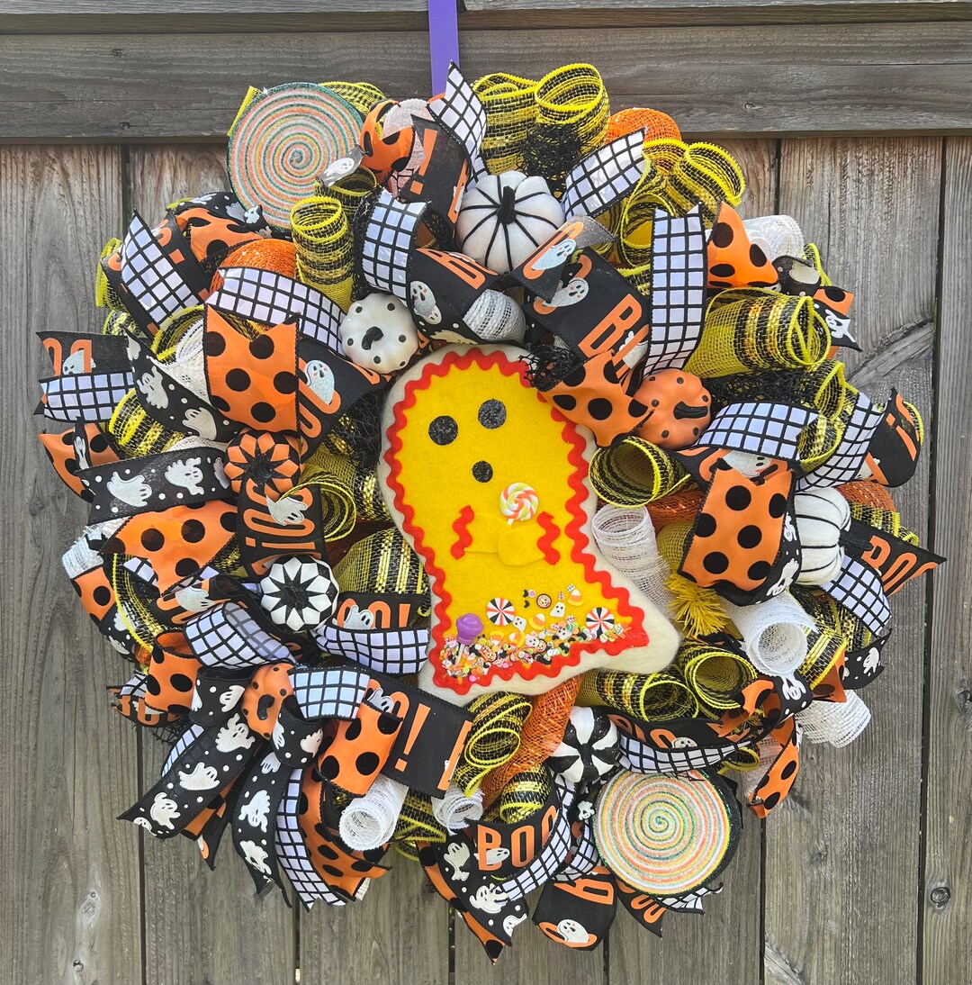 GHOST HALLOWEEN WREATH Spooky Ghost Wreath Halloween Wreath - Etsy