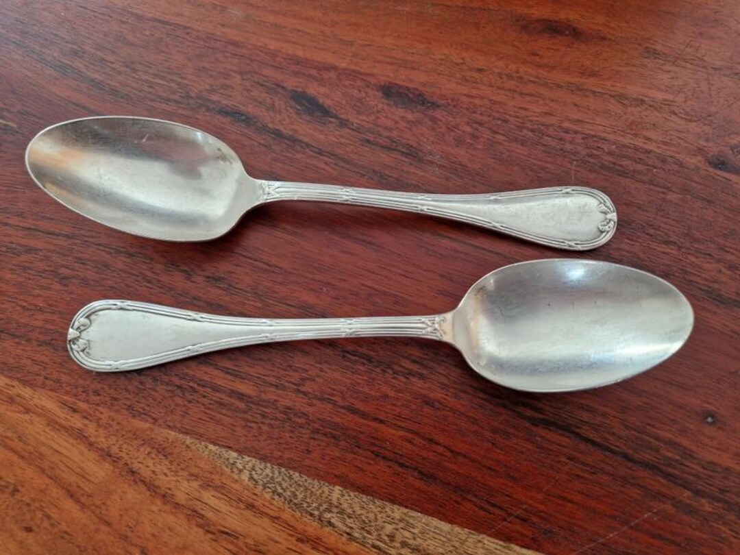 Christofle - Set of 2 Table Spoons, Crossed Ribbons Model - in Silver ...