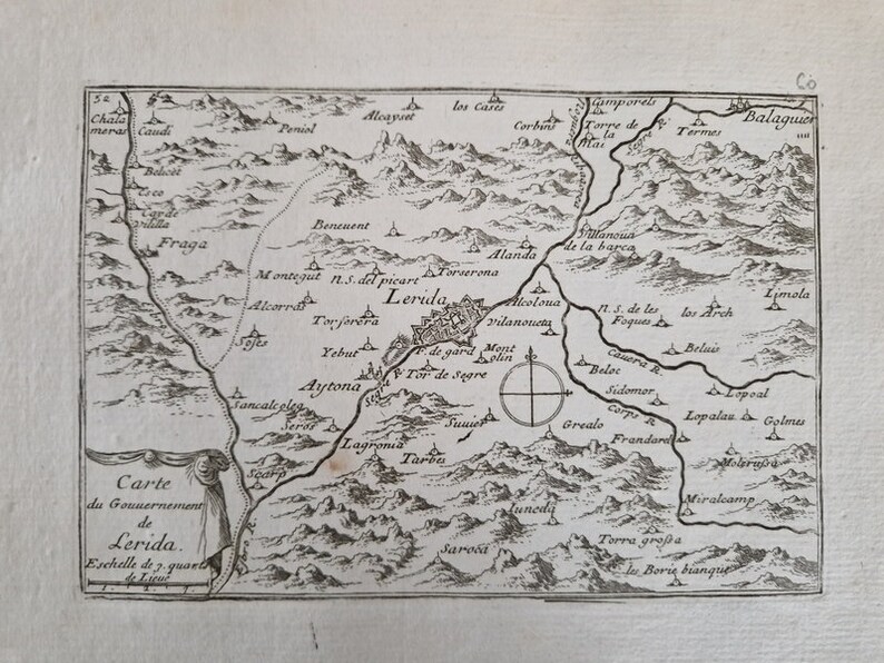 17th Century Copper Engraving map of the Government of Lerida by ...