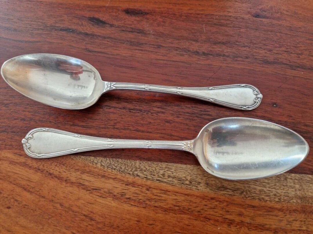 Christofle - Set of 2 Table Spoons, Crossed Ribbons Model, in Silver ...