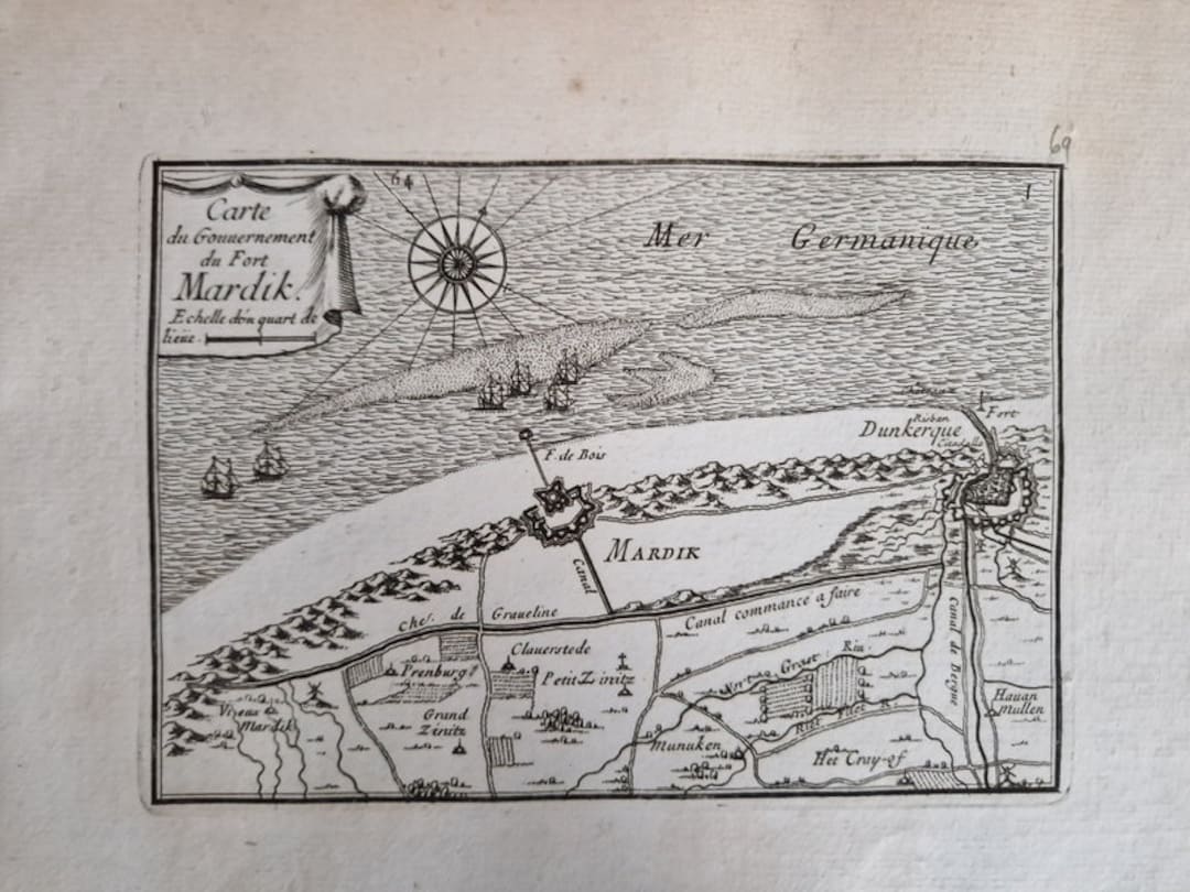 17th Century Copper Engraving map of the Government of Fort Mardik by ...