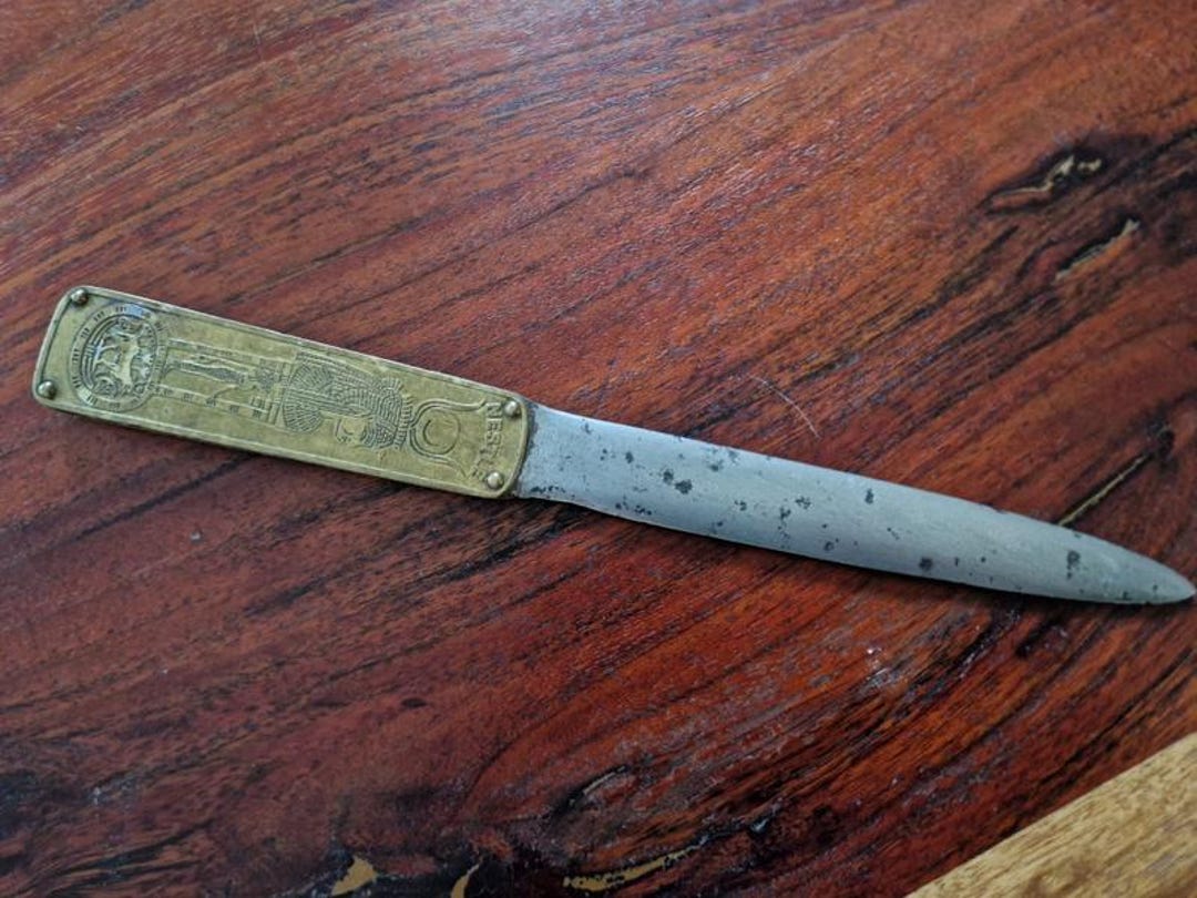 Nestlé Letter Opener or Paper Knife With Egyptian-themed Brass Plaque ...