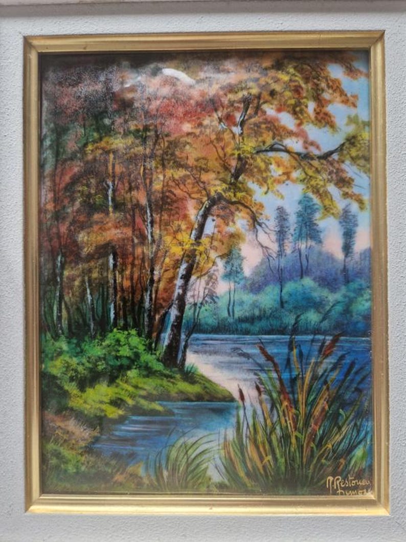 René Restoueix (born in 1924) - Limoges Enamel Plaque - Riverside - Etsy