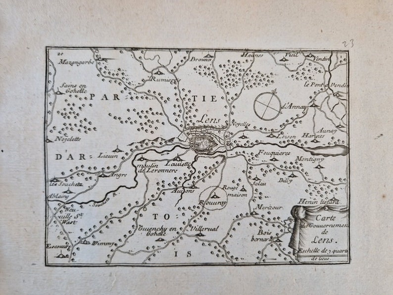 17th Century Copper Engraving map of the Government of Lens by ...