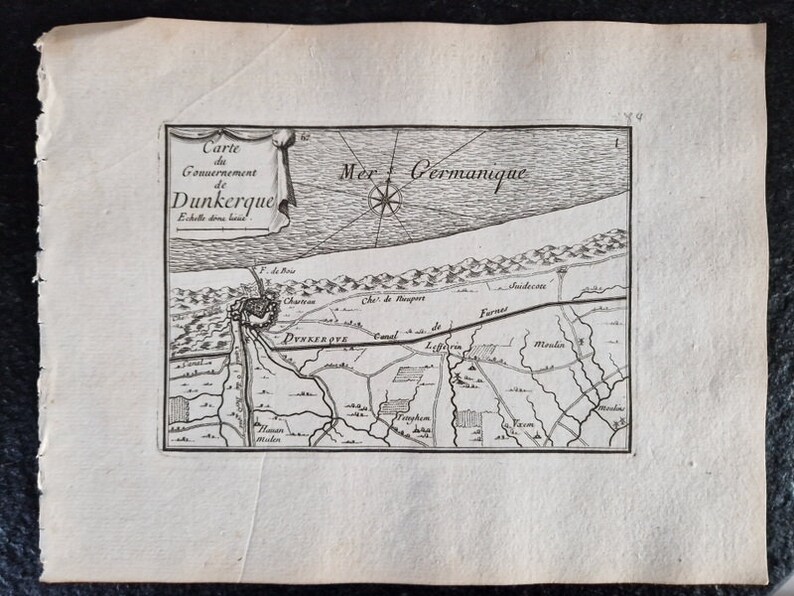 17th Century Copper Engraving map of the Government of Dunkirk by ...