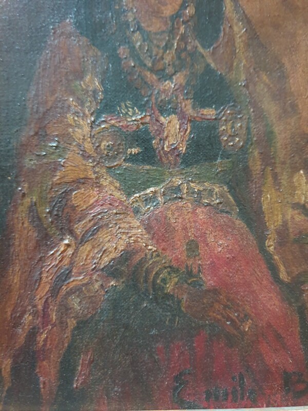 Emile Baes 1879-1954 Oil on Canvas portrait of an Oriental Signed Lower ...