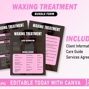 Waxing Treatment Contract Forms, Editable Wax Forms, Wax Forms, Wax ...