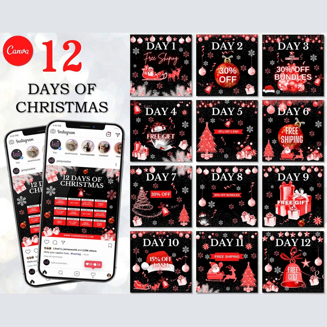 12 Days of Christmas, Christmas Instagram Template, Christmas Flyer Set ...