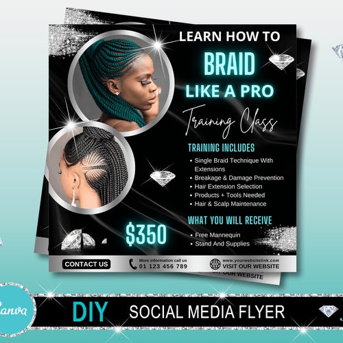 DIY Hair Braid Class Flyer Braiding Training Flyer Knotless - Etsy