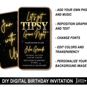 Game Night Birthday Party Invitation | Animated Lets Get Tipsy Game ...